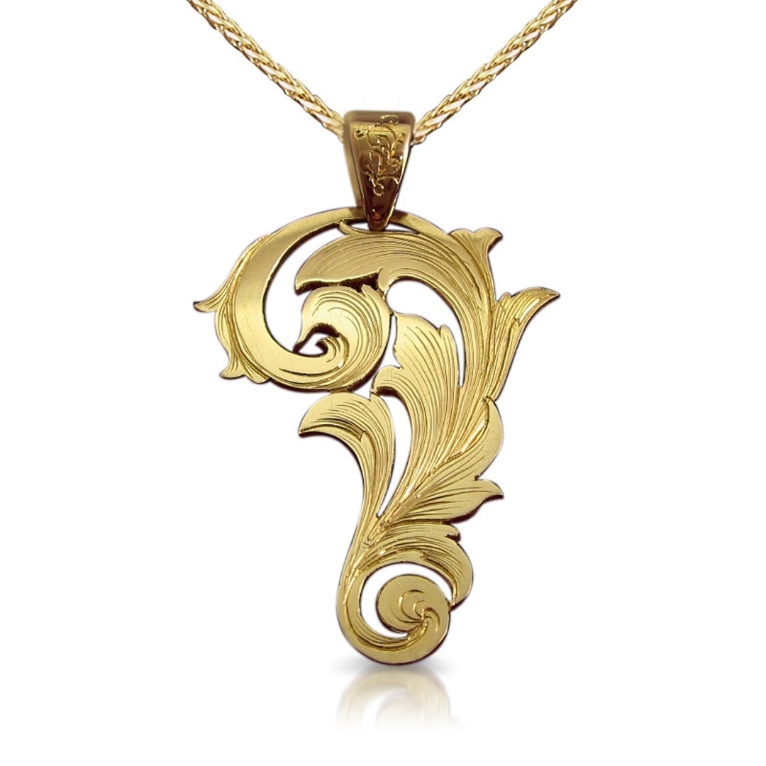Unique Gold Pendant, 18k Gold Pendant, Engraved Gold Pendant, Art ...