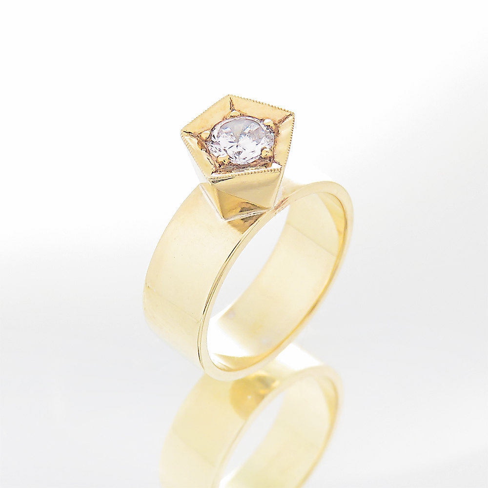 Diamond Engagement Ring Natural Diamond Ring Yellow Gold - Etsy Israel