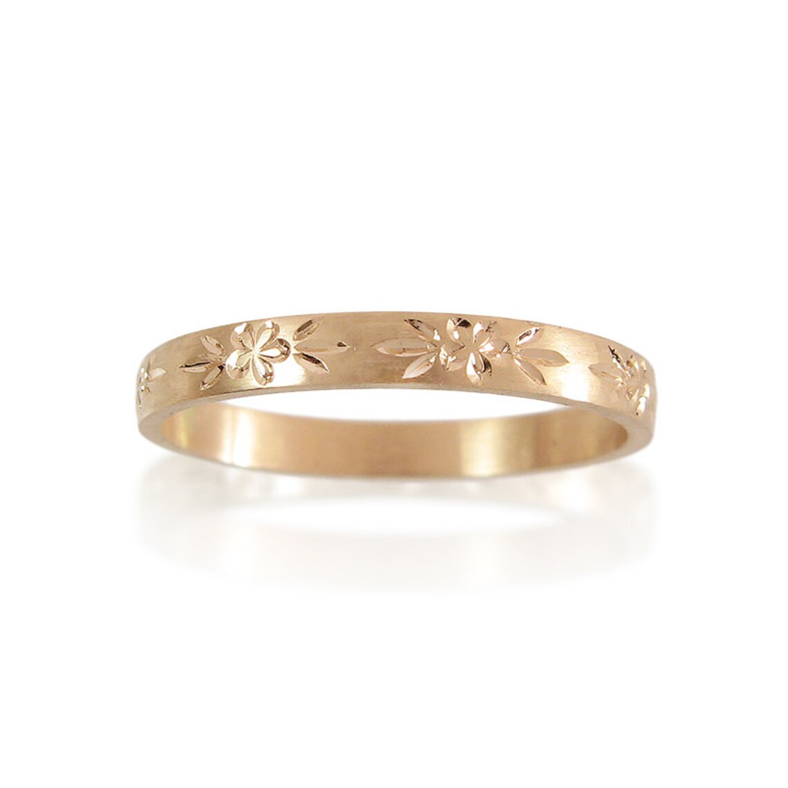 18K Rose Gold Wedding Ring, Engraved Wedding Band, Couples Wedding Ring ...