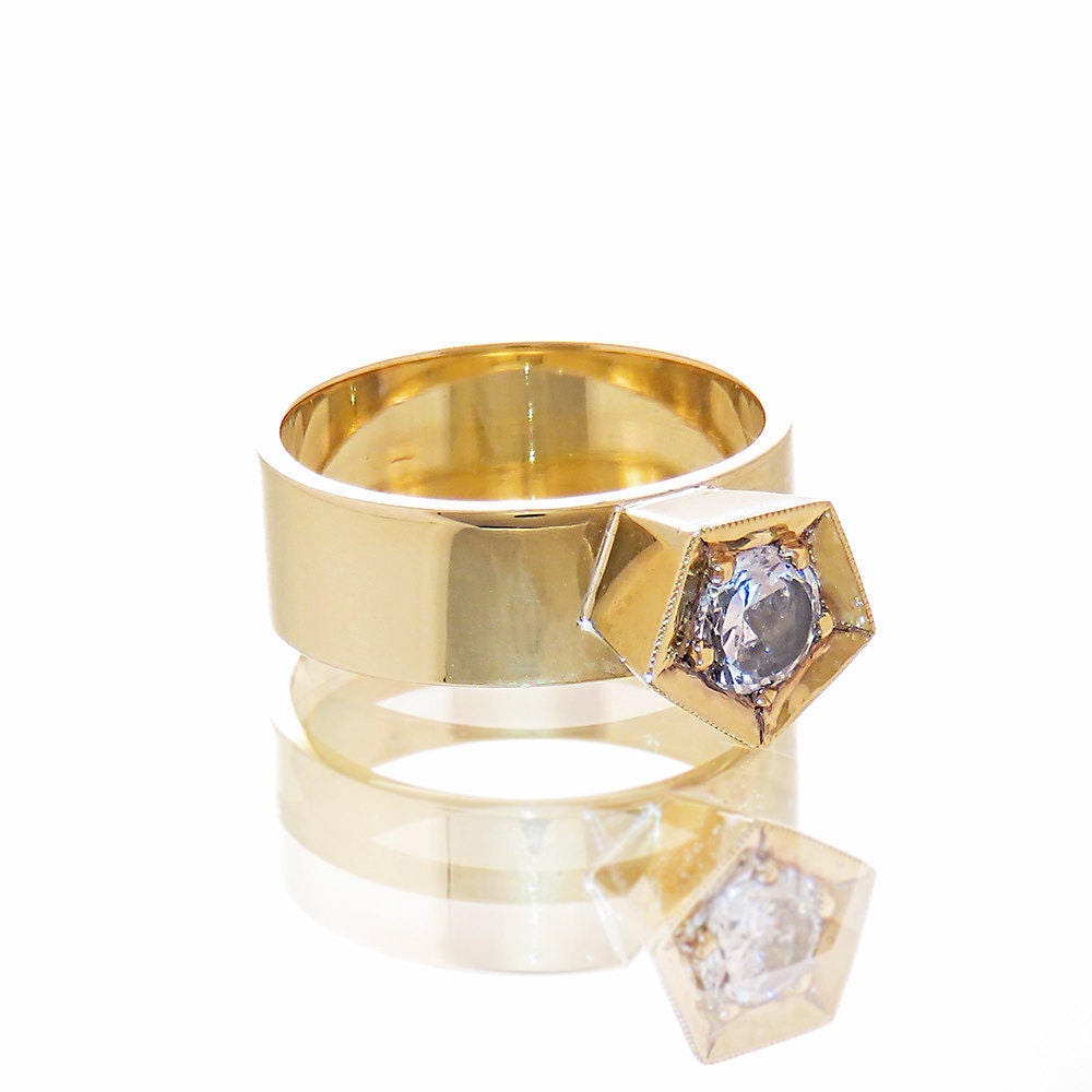 Diamond Engagement Ring Natural Diamond Ring Yellow Gold - Etsy Israel