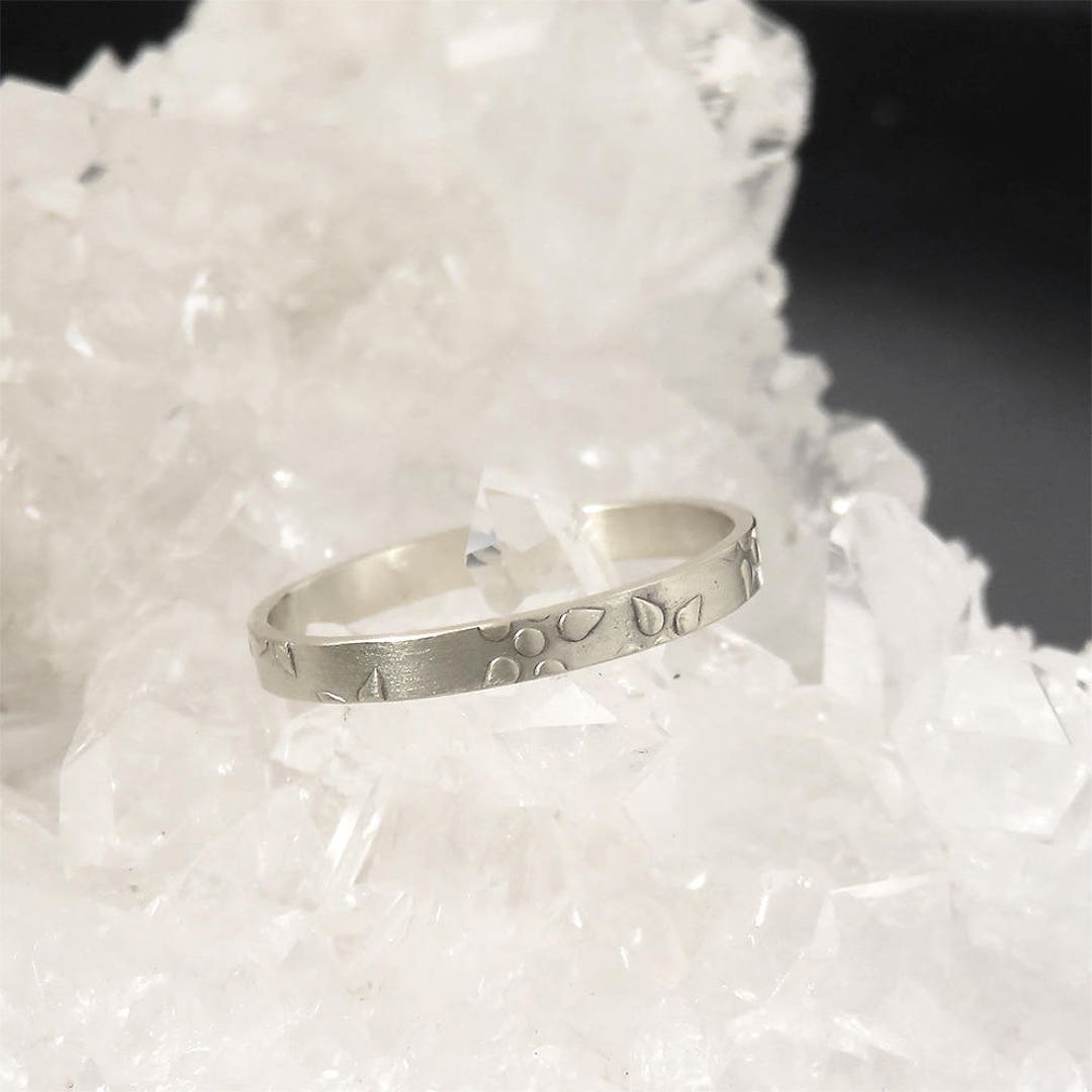 White Gold Wedding Ring, Boho Wedding Ring, Stack Wedding Ring ...