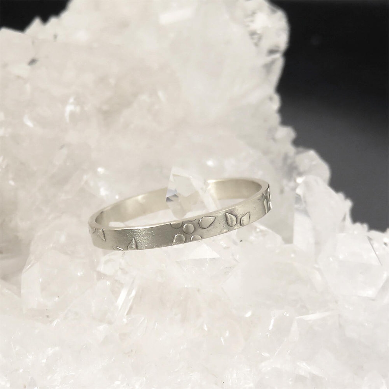 White Gold Wedding Ring, Boho Wedding Ring, Stack Wedding Ring ...