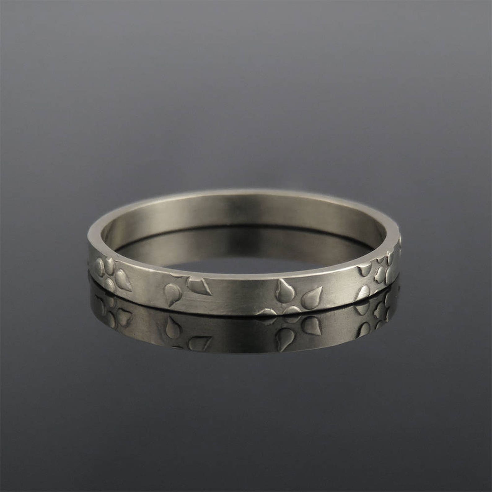 White Gold Wedding Ring, Boho Wedding Ring, Stack Wedding Ring ...