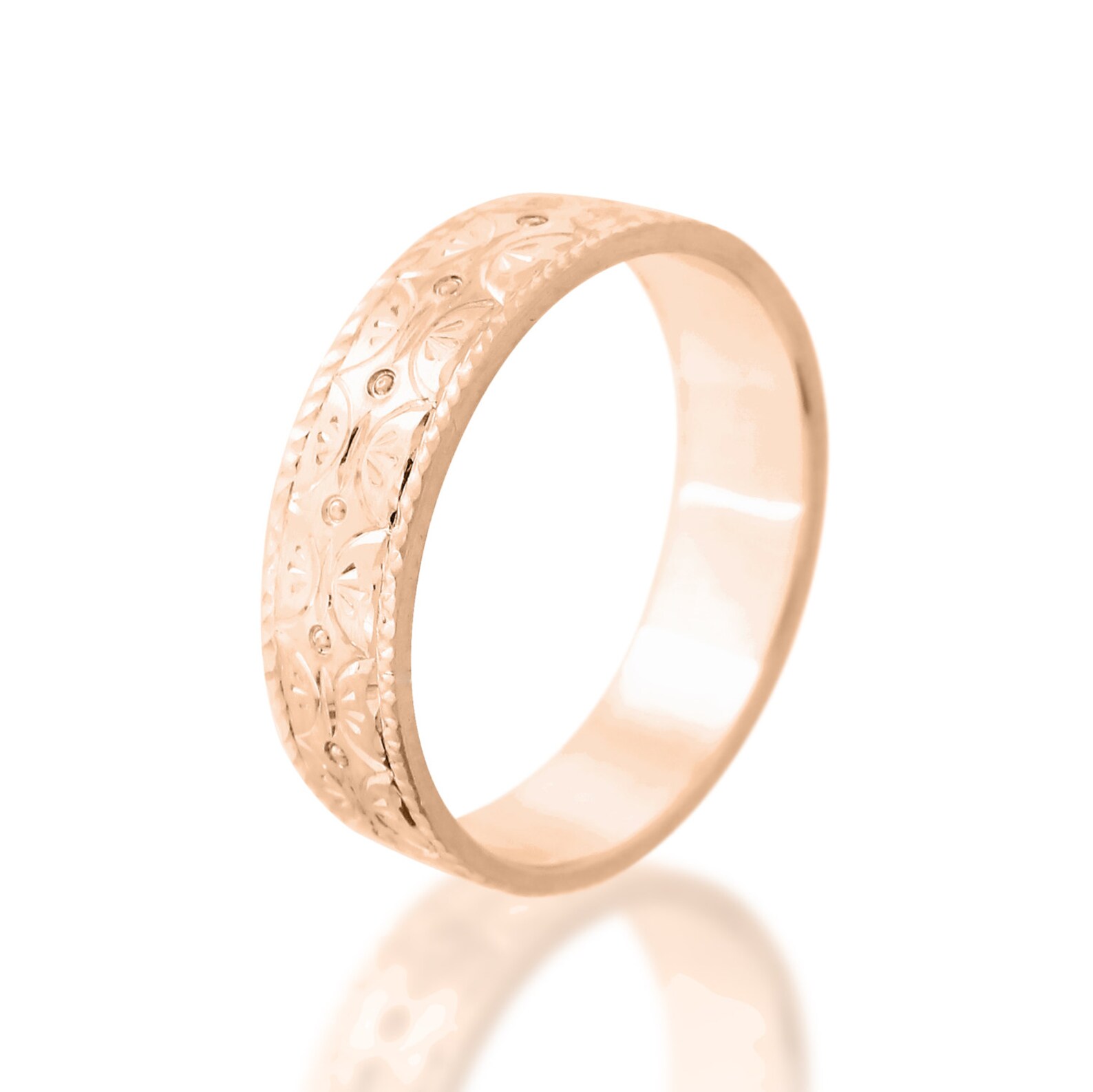 Rose Gold Wedding Band Unique Wedding Ring Boho Wedding | Etsy