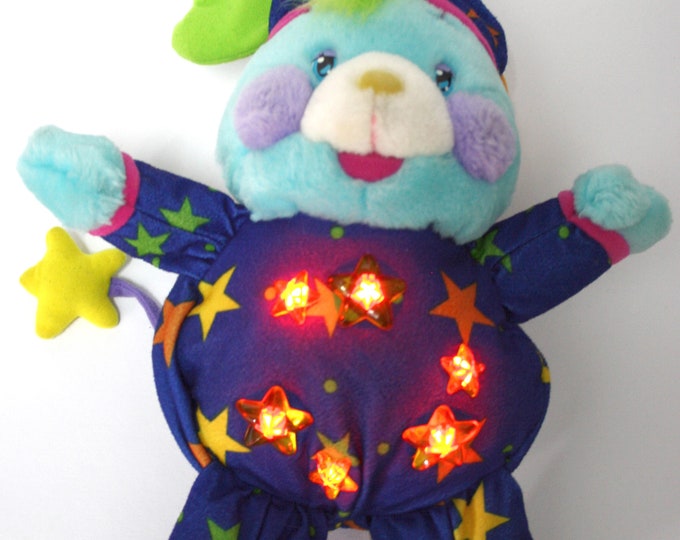 Rare WORKING Popples Snoozy Time, LIGHT Toy, Stars Pajama Nightcap Hat ...