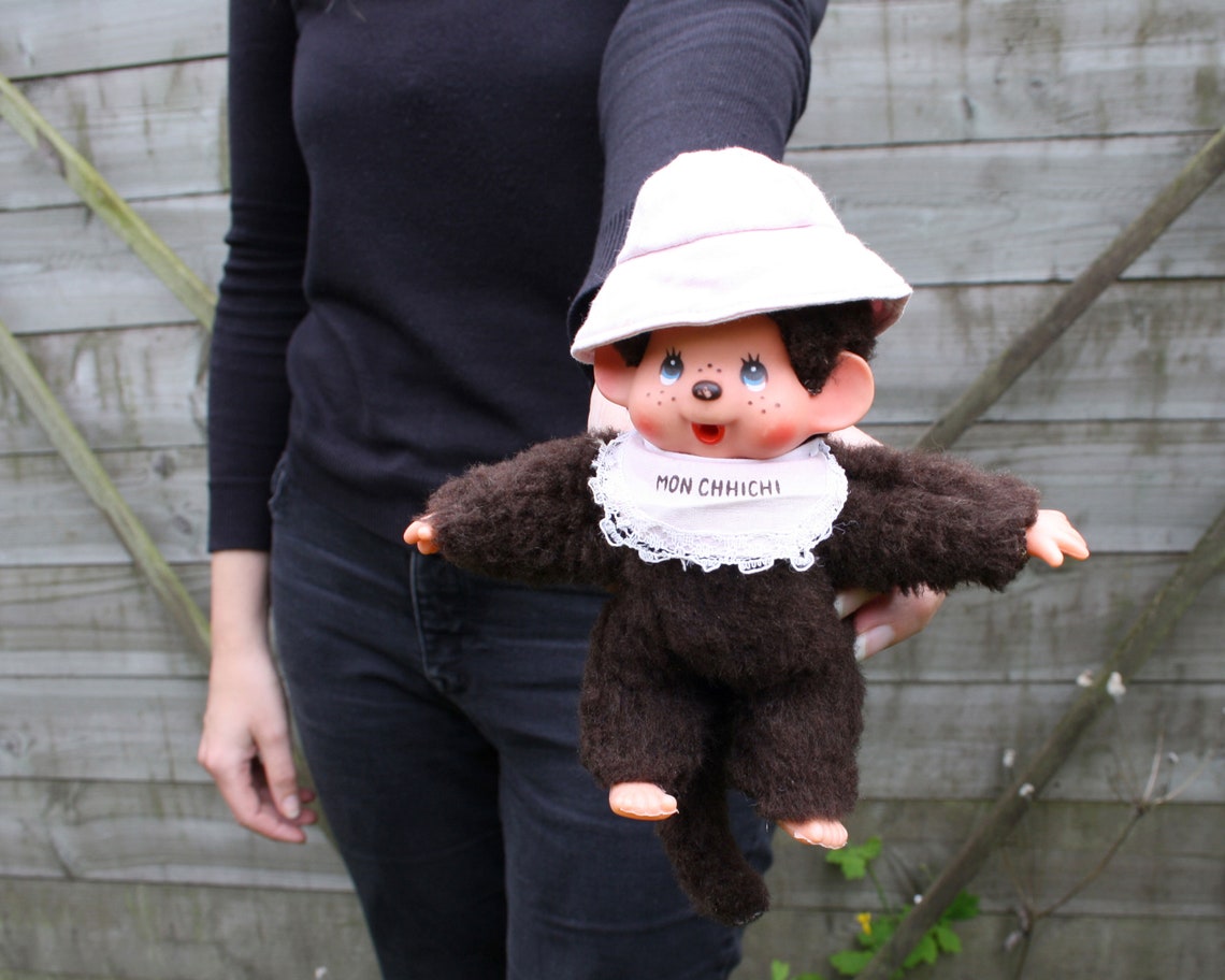 Monchhichi Type Doll With Pink Hat and Bib, by Effe 18 Cm 7", Cute ...