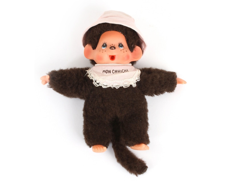 Monchhichi Type Doll With Pink Hat and Bib, by Effe 18 Cm 7", Cute ...