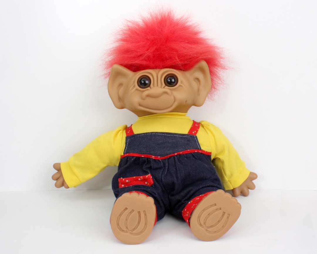 XL Uneeda Troll Doll, Red Hair Dungaree, Large Wishnik Trolls With ...