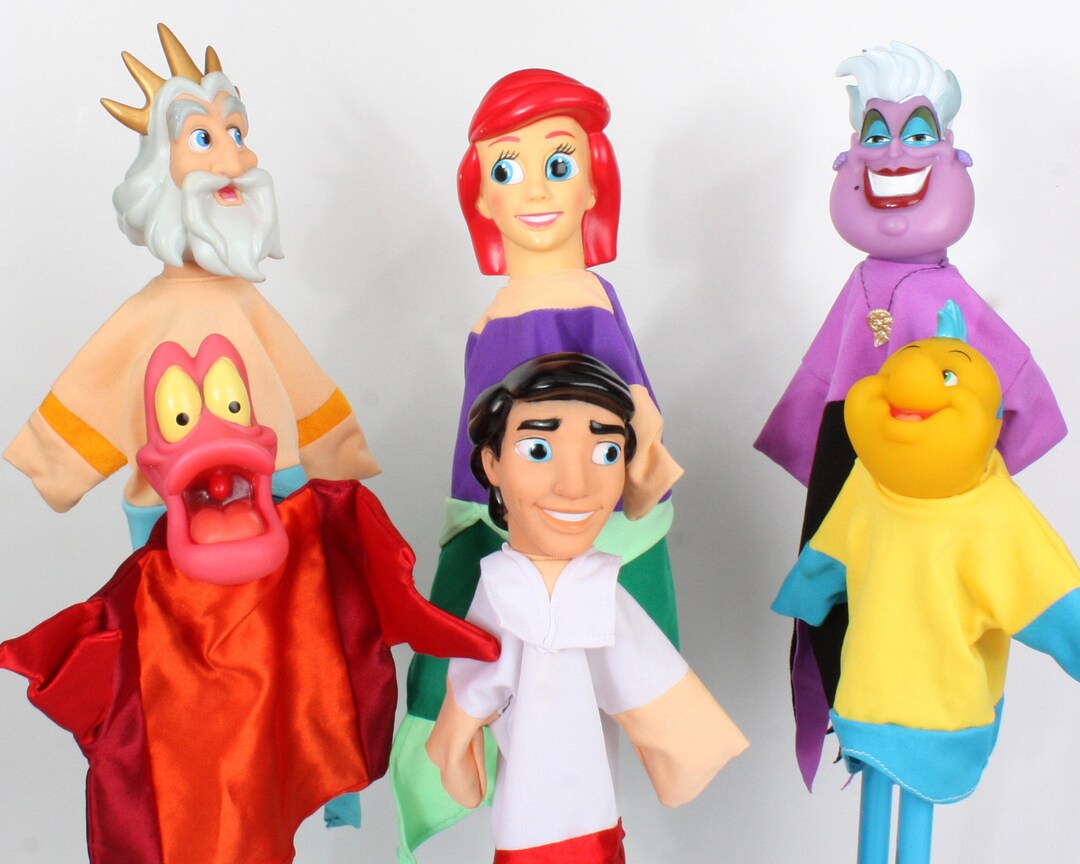 The Little Mermaid, Complete Set of 6 Hand Puppets, Disney Puppet Show ...