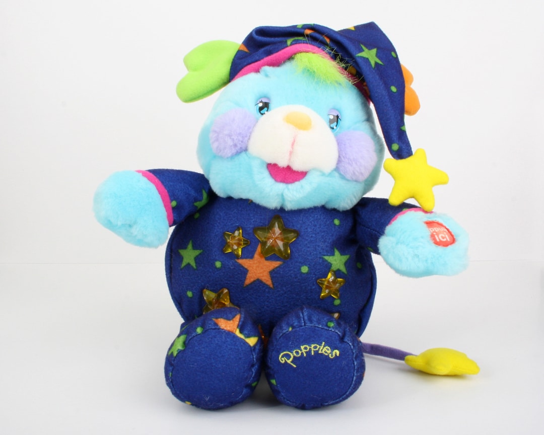 Rare WORKING Popples Snoozy Time, LIGHT Toy, Stars Pajama Nightcap Hat ...
