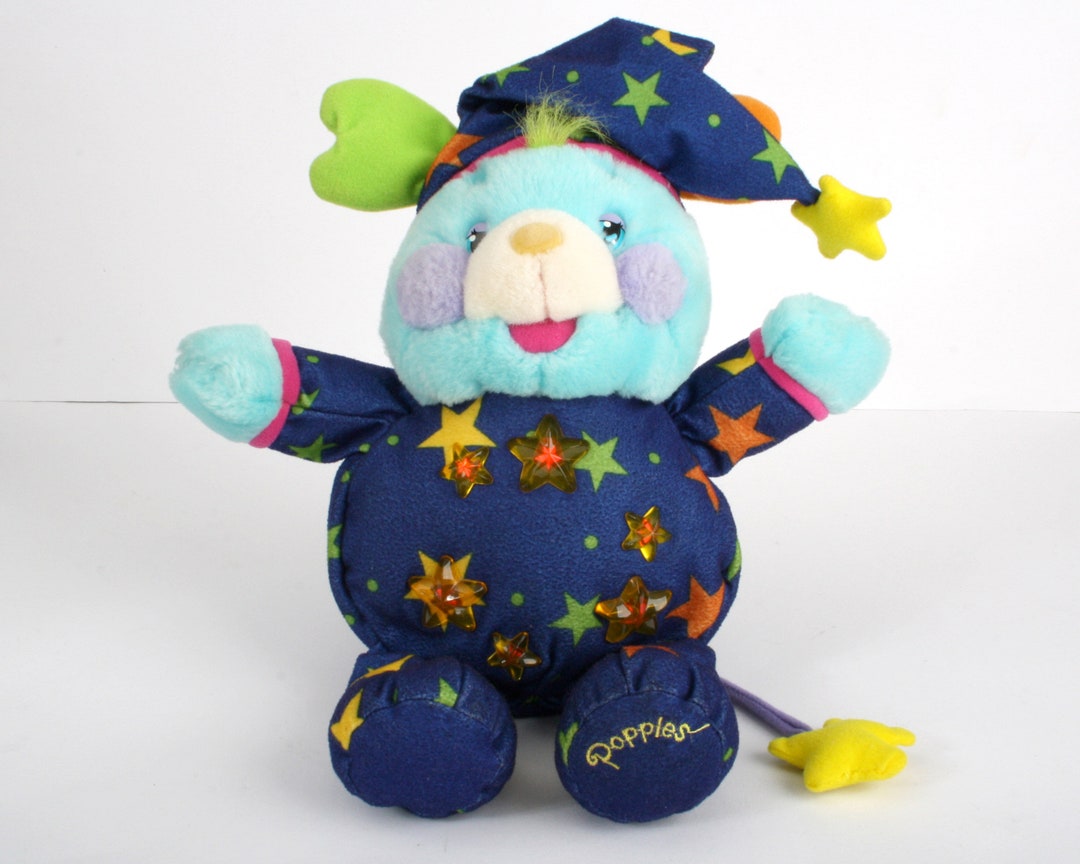 Rare WORKING Popples Snoozy Time, LIGHT Toy, Stars Pajama Nightcap Hat ...