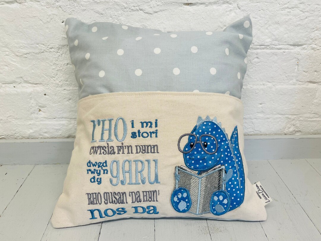 Welsh Blue Dino Children's Welsh Reading Book Cushion. - Etsy