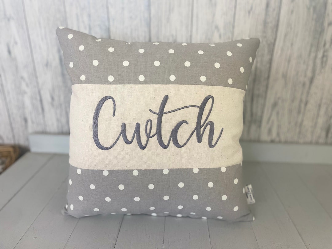 Cwtch Cushion, 16 Grey Dotty. Square Pillow Welsh Cwtch Pillow,cuddle ...