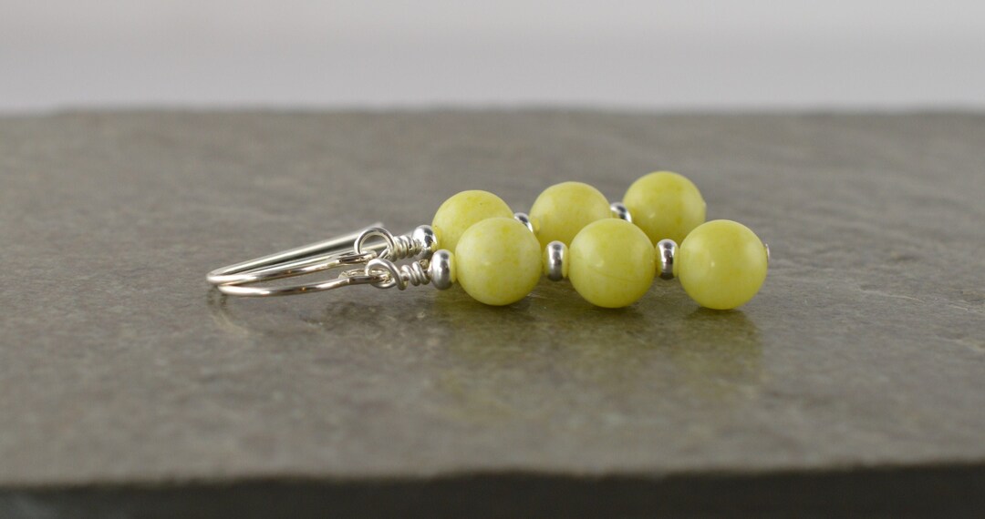 Lemon Jasper Natural Stone Gemstone & Sterling Silver Drop Earrings ...