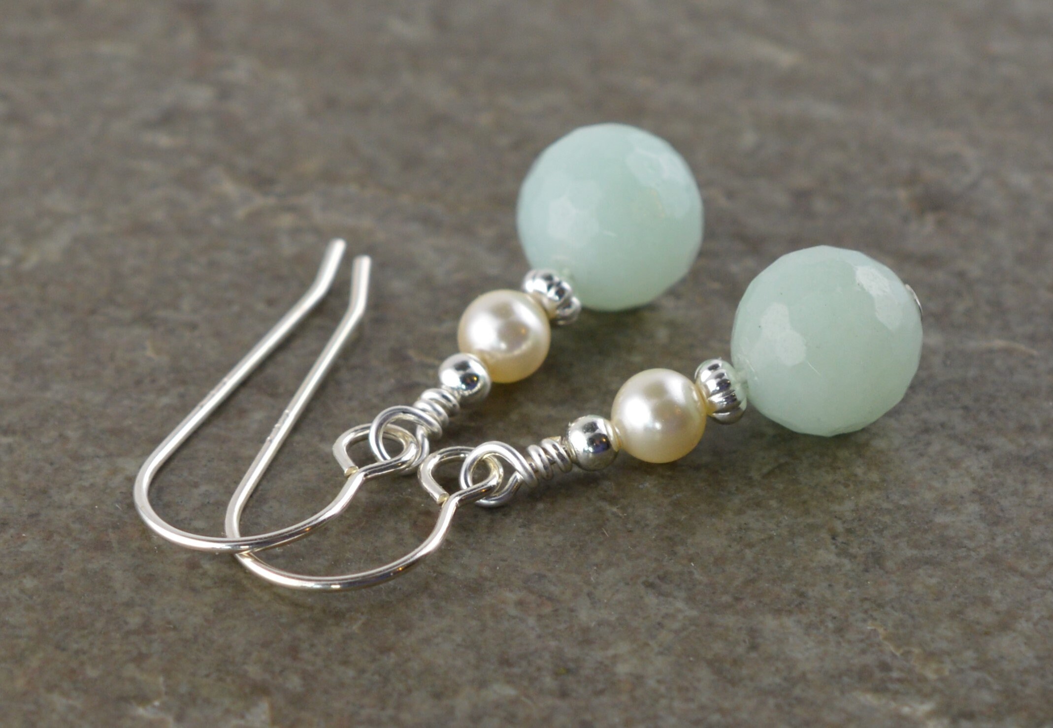 Faceted Pale Green Amazonite Gemstone Cream Swarovski Crystal | Etsy