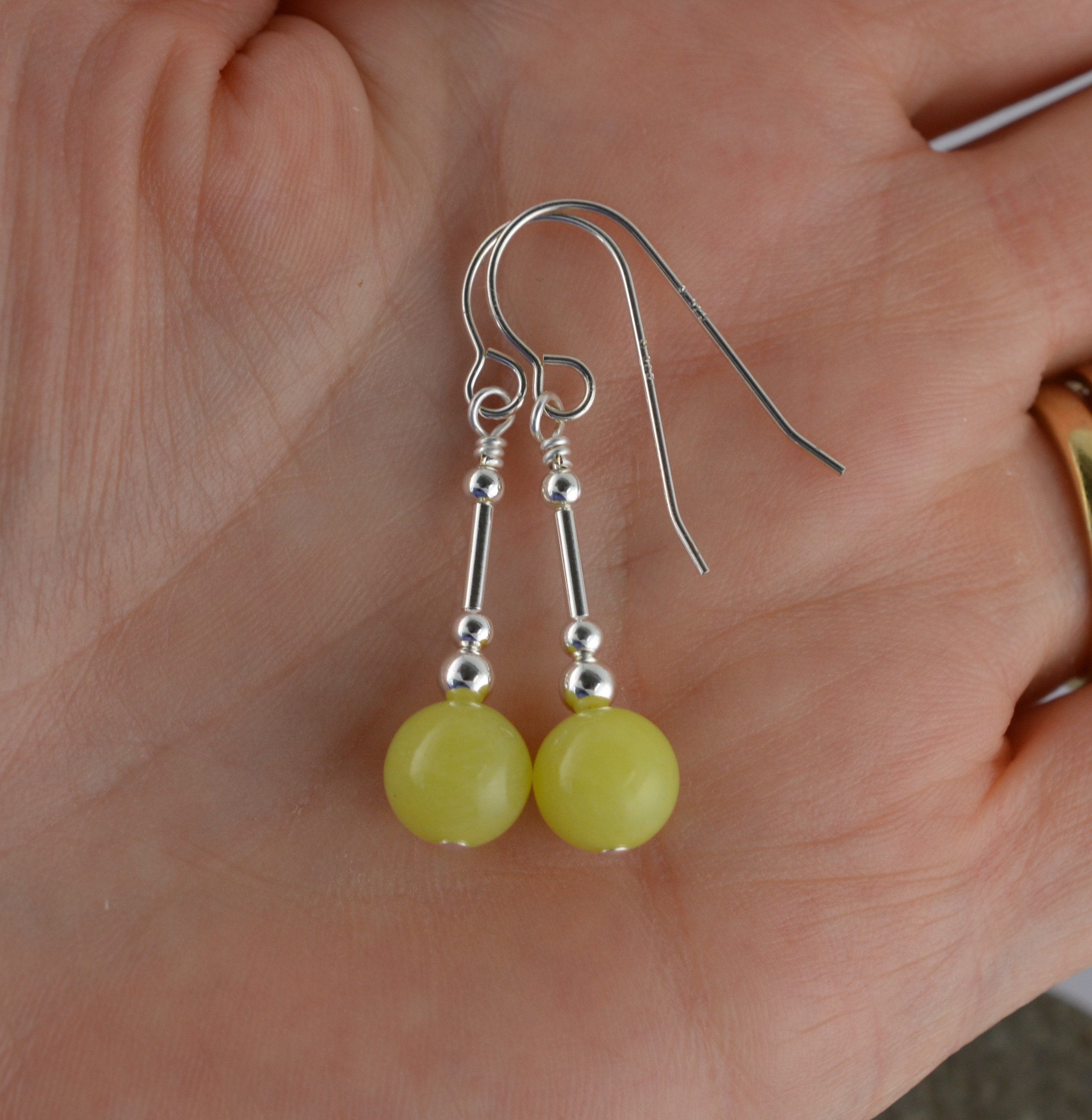 Simple Round Yellow Lemon Jasper Gemstone & Sterling Silver | Etsy