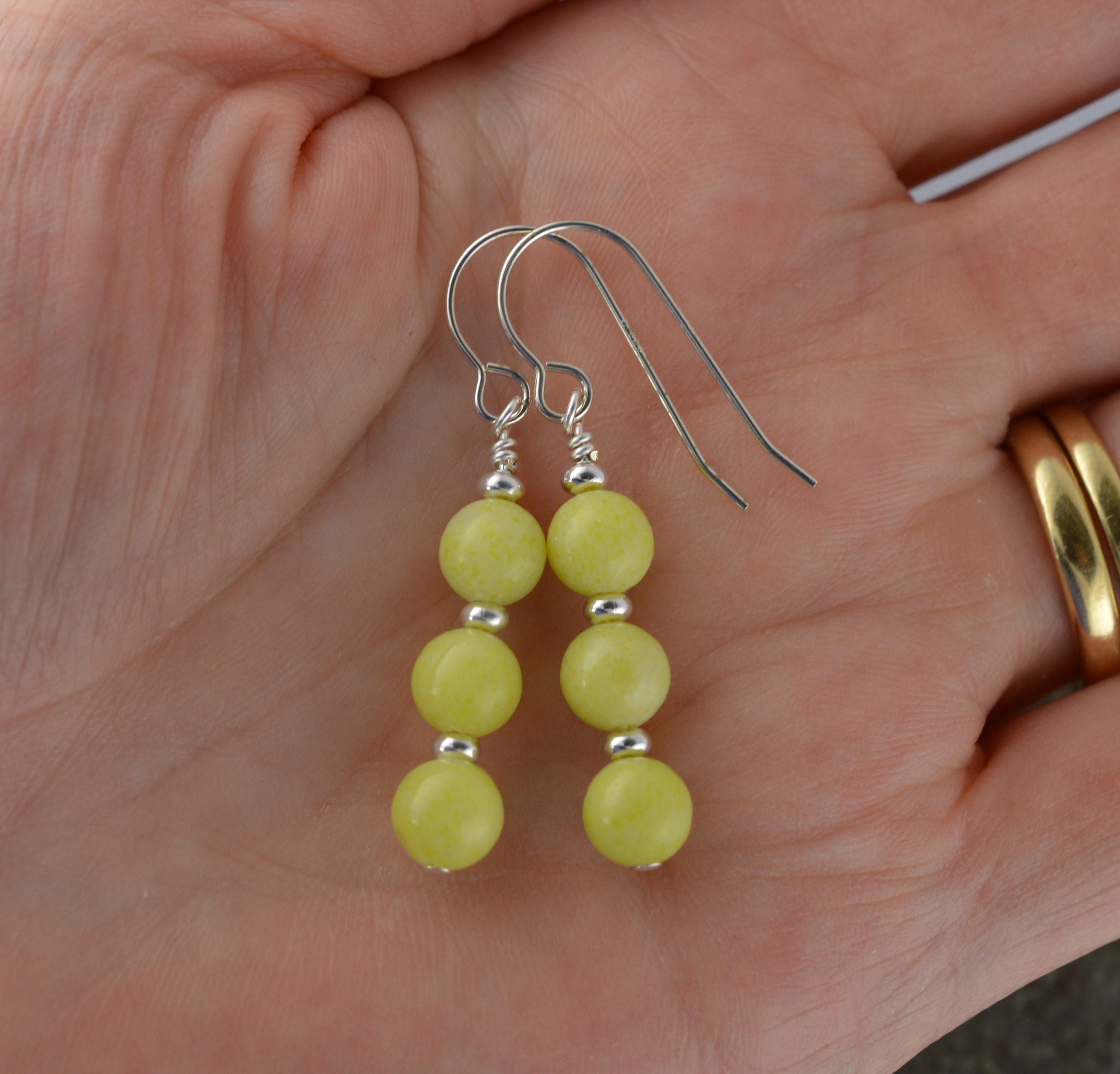 Lemon Jasper Natural Stone Gemstone & Sterling Silver Drop Earrings ...