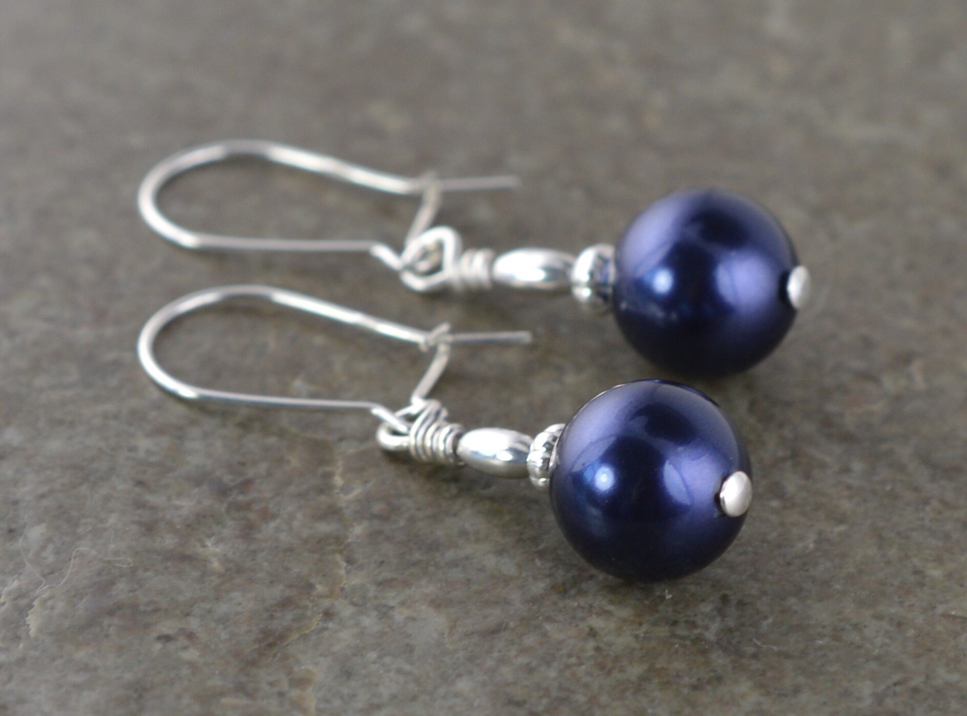 Night Dark Blue Swarovski Crystal Pearl & Sterling Silver Drop | Etsy