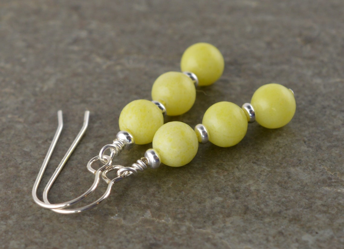 Lemon Jasper Natural Stone Gemstone & Sterling Silver Drop Earrings ...