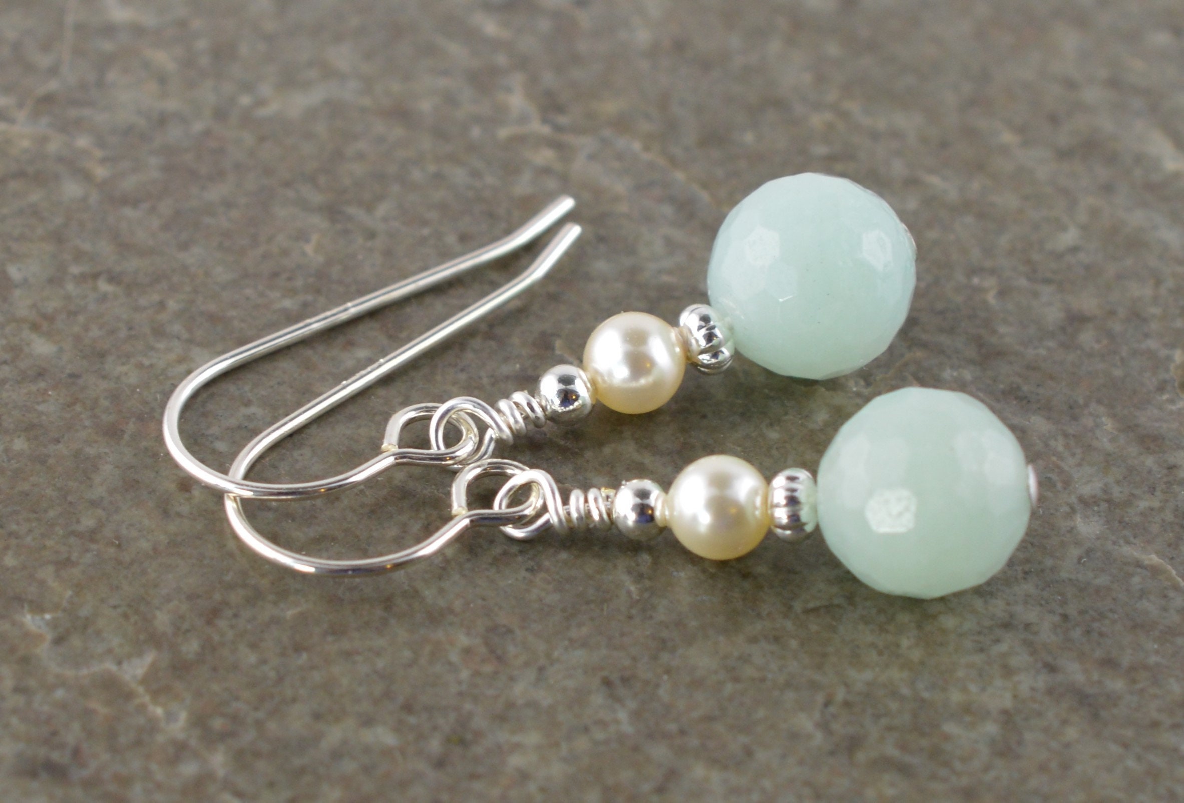 Faceted Pale Green Amazonite Gemstone Cream Swarovski Crystal - Etsy UK