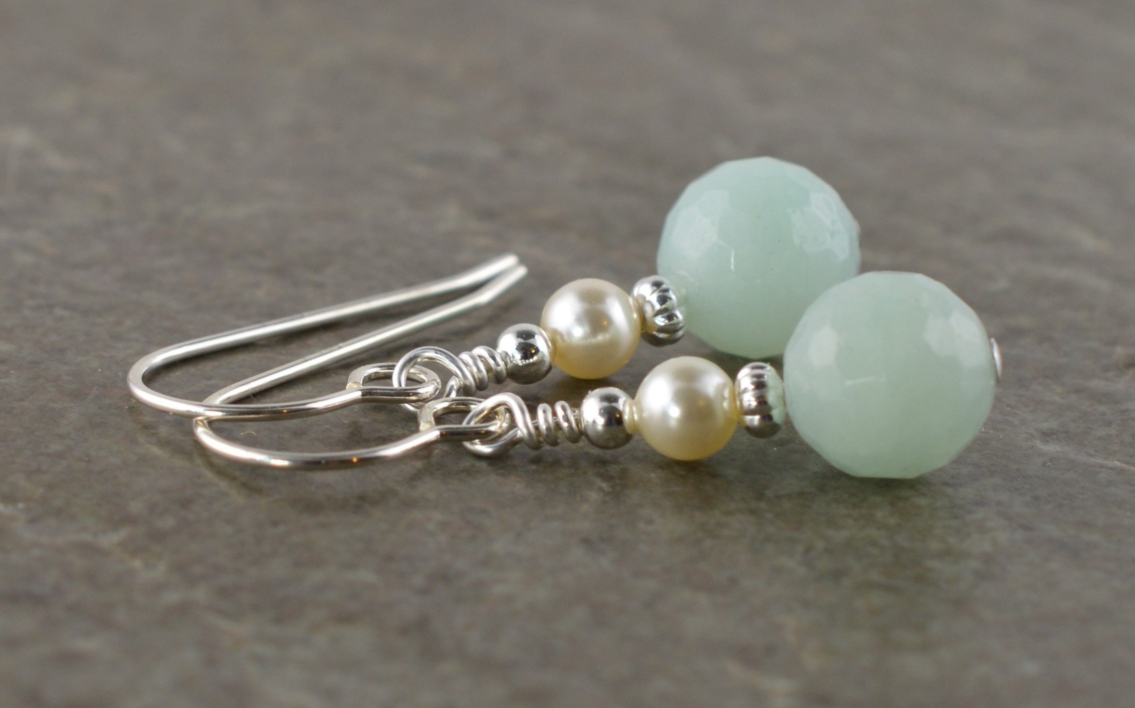 Faceted Pale Green Amazonite Gemstone Cream Swarovski Crystal | Etsy