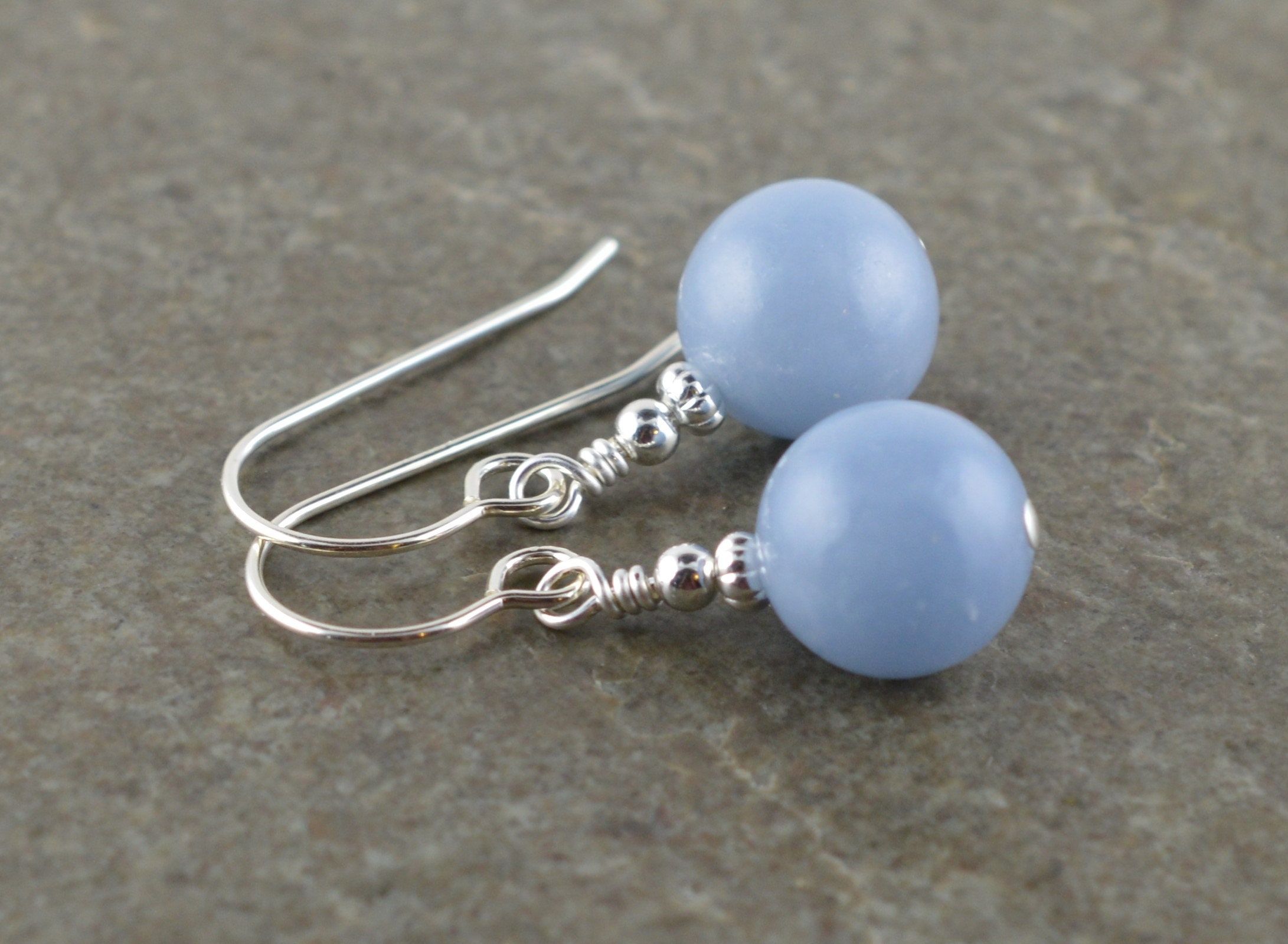 Large 10mm Pale Blue Angelite Gemstone & Sterling Silver Drop | Etsy