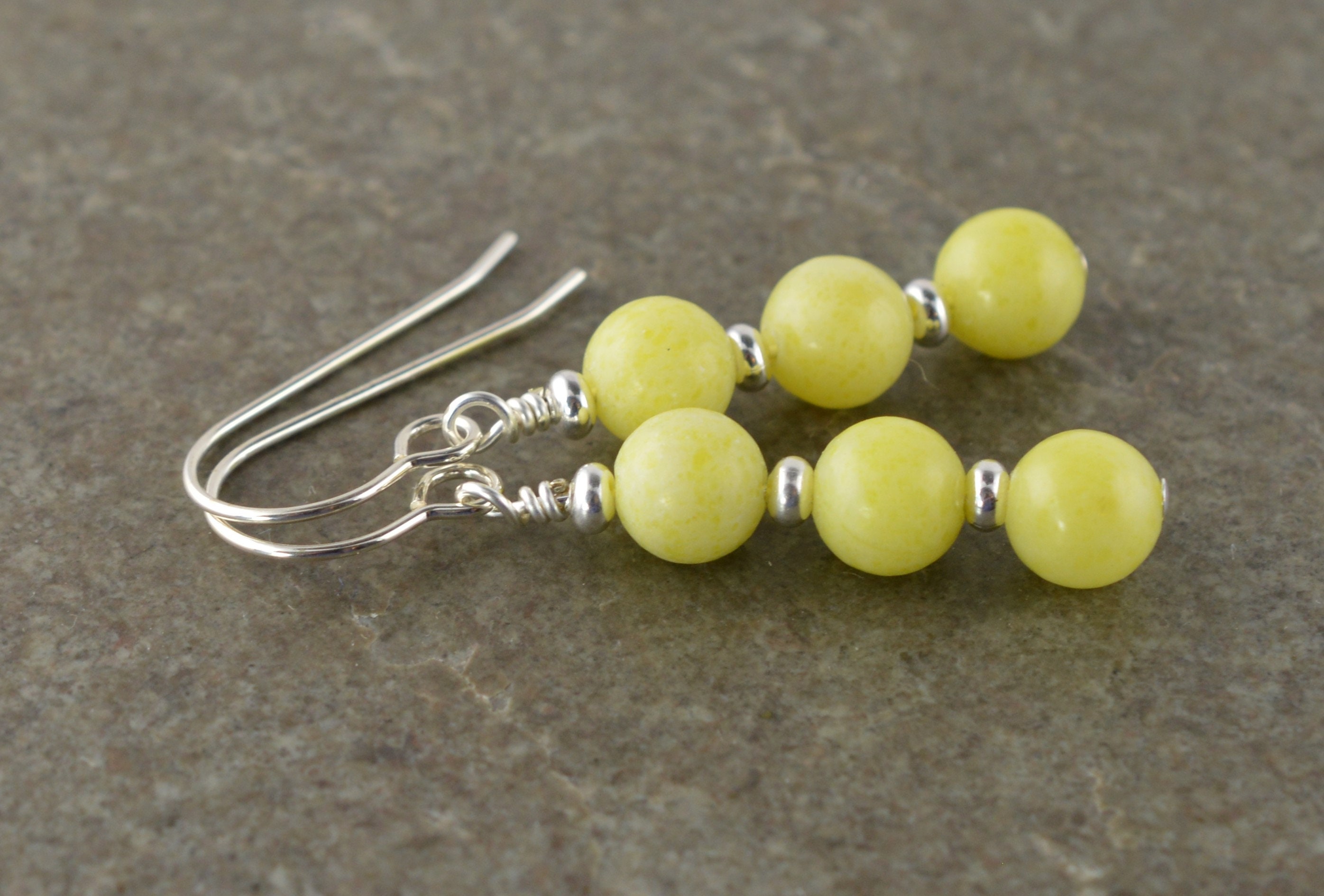 Lemon Jasper Natural Stone Gemstone & Sterling Silver Drop Earrings ...