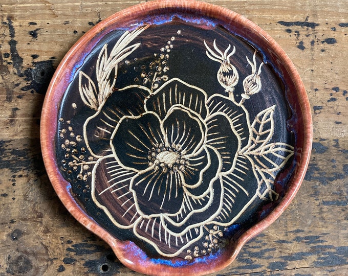 Modern Rose Spoon Rest, Handmade Pottery Spoon Rest, Kitchen Art - Etsy