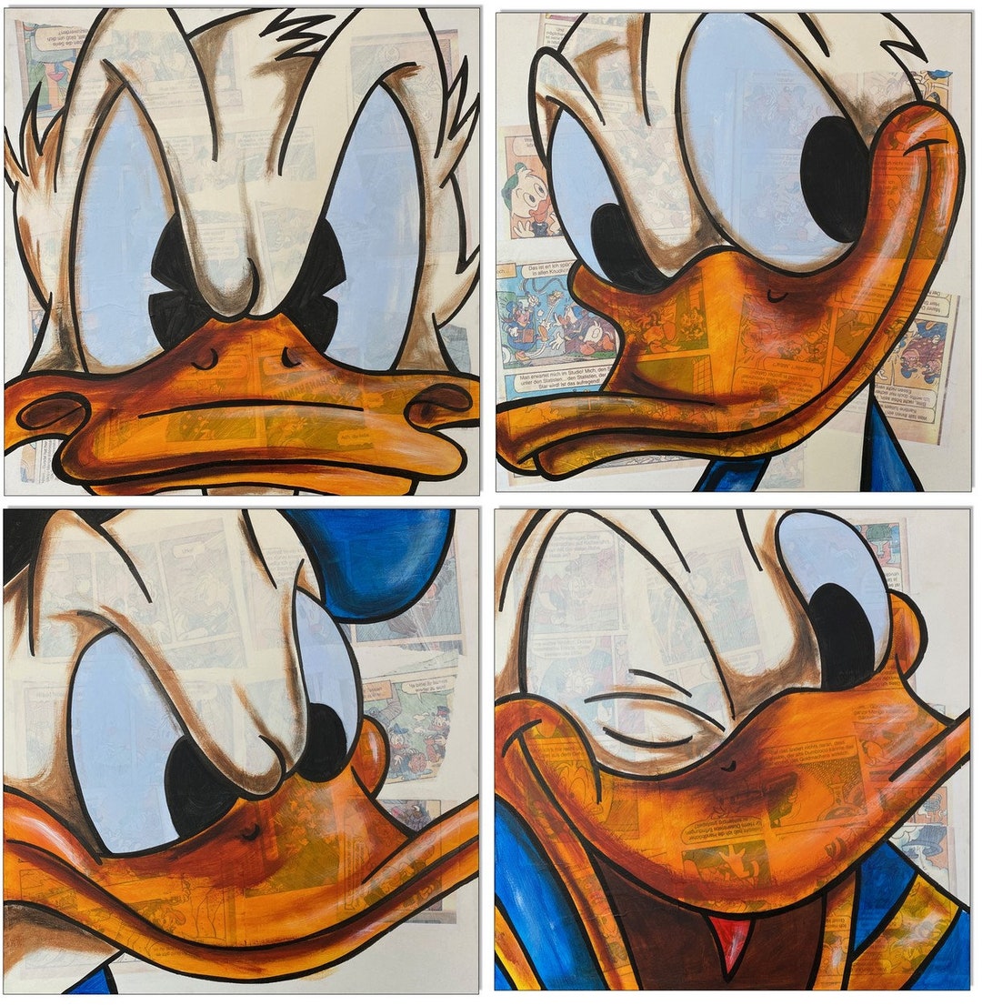 Original Acrylic and Collage on Canvas: Donald Duck Comic Faces V / 4 ...