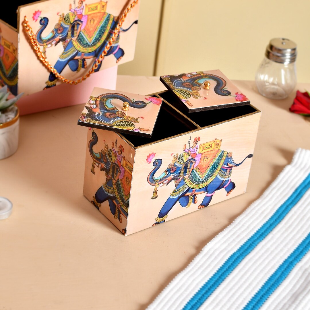 Pink Elephant Decorative Wood Stash Box With Lid, Elephant Bedside ...