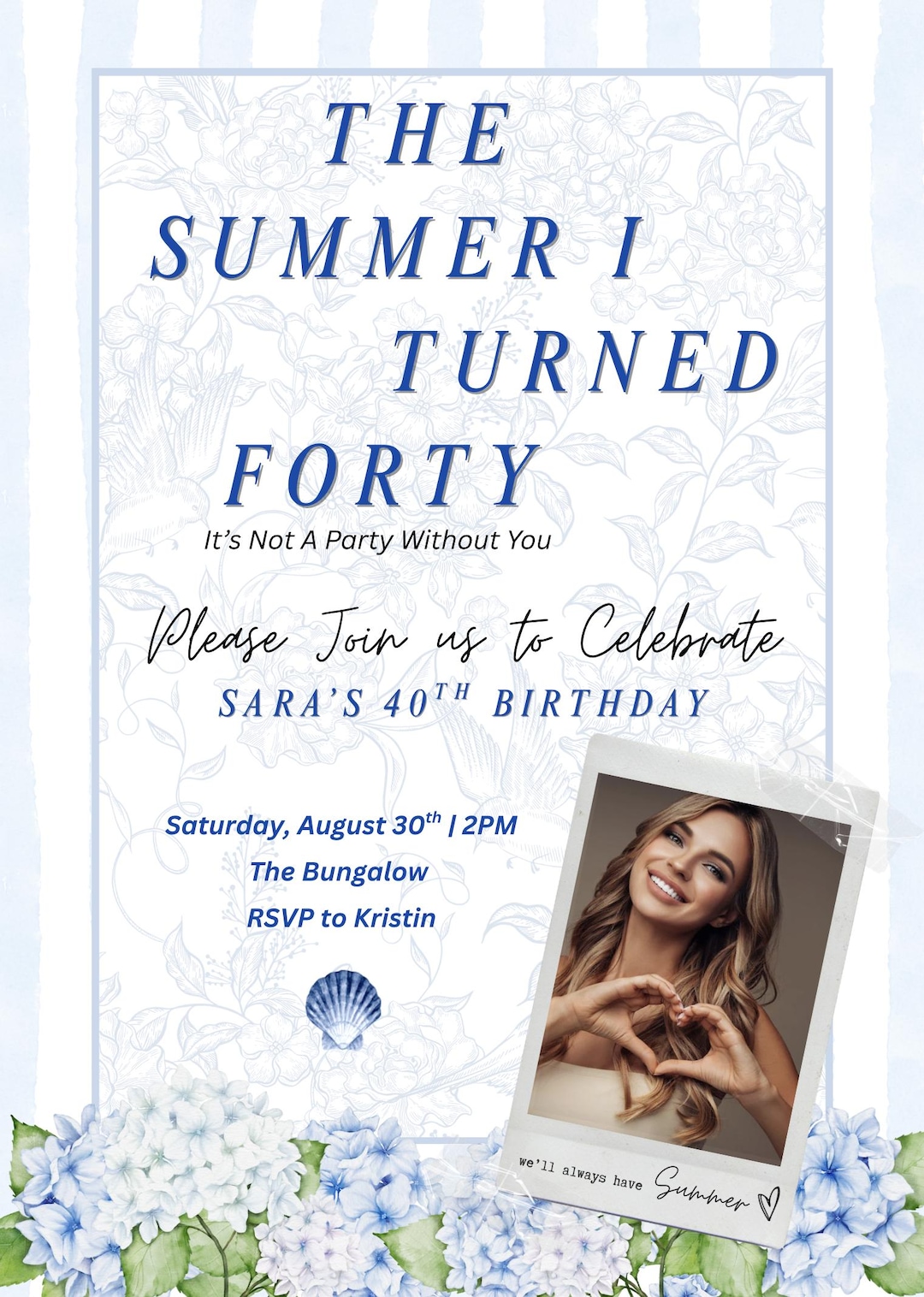 Summer I Turned Pretty Party Invitation Bundle | Canva Template ...