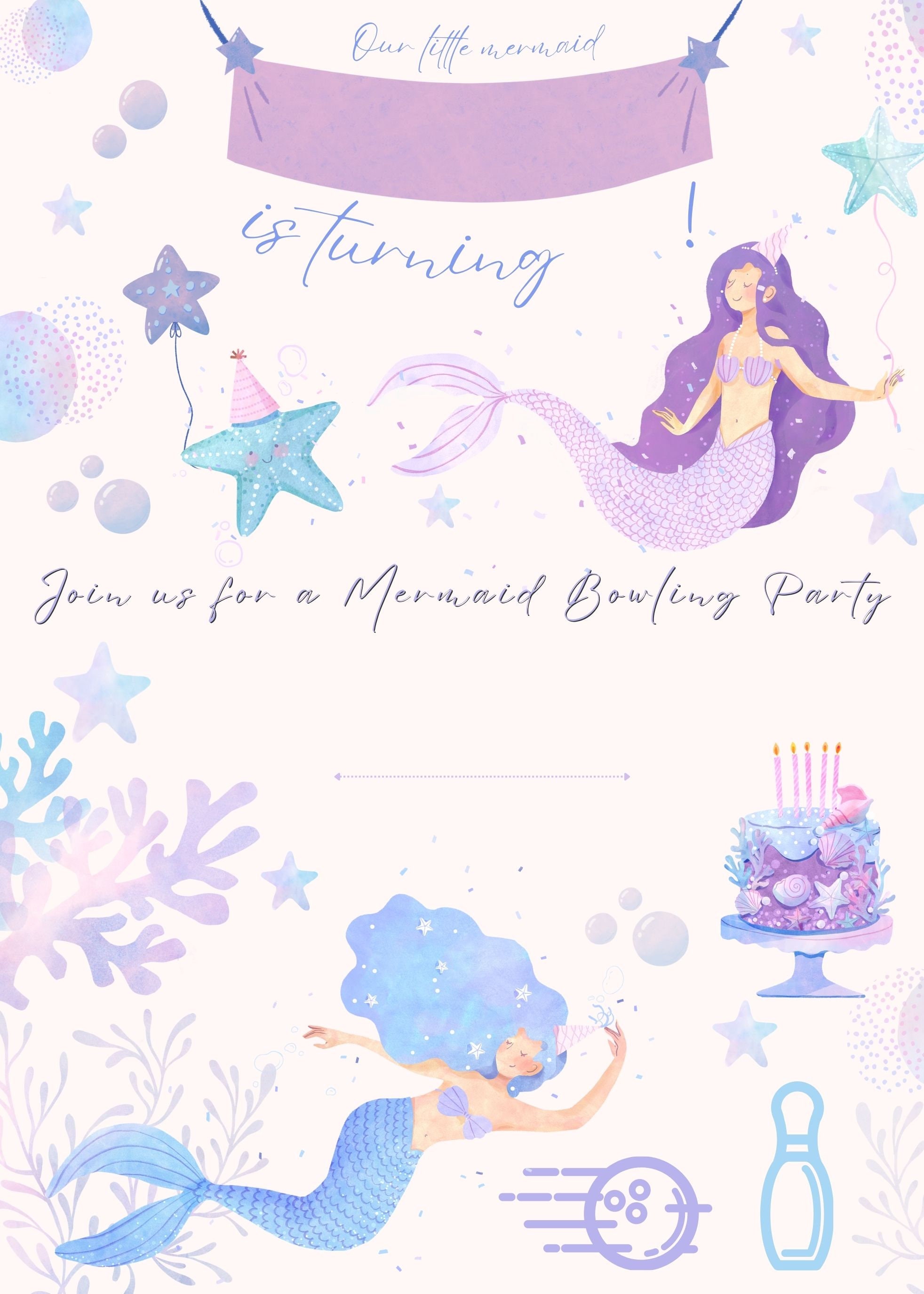 Mermaid Bowling Party Digital Invitation - Etsy