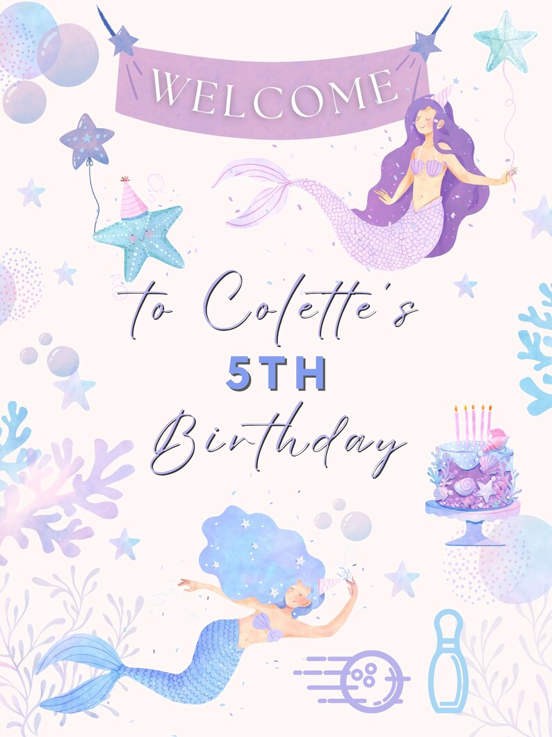 Mermaid Bowling Party Template Bundle – Invite, Thank You Card ...