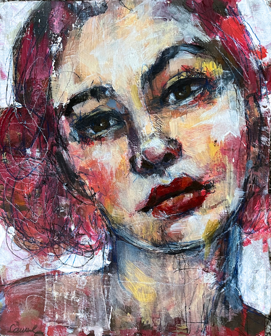 Original, Colorful, Expressionist Portrait Painting on Wood: Depends on ...
