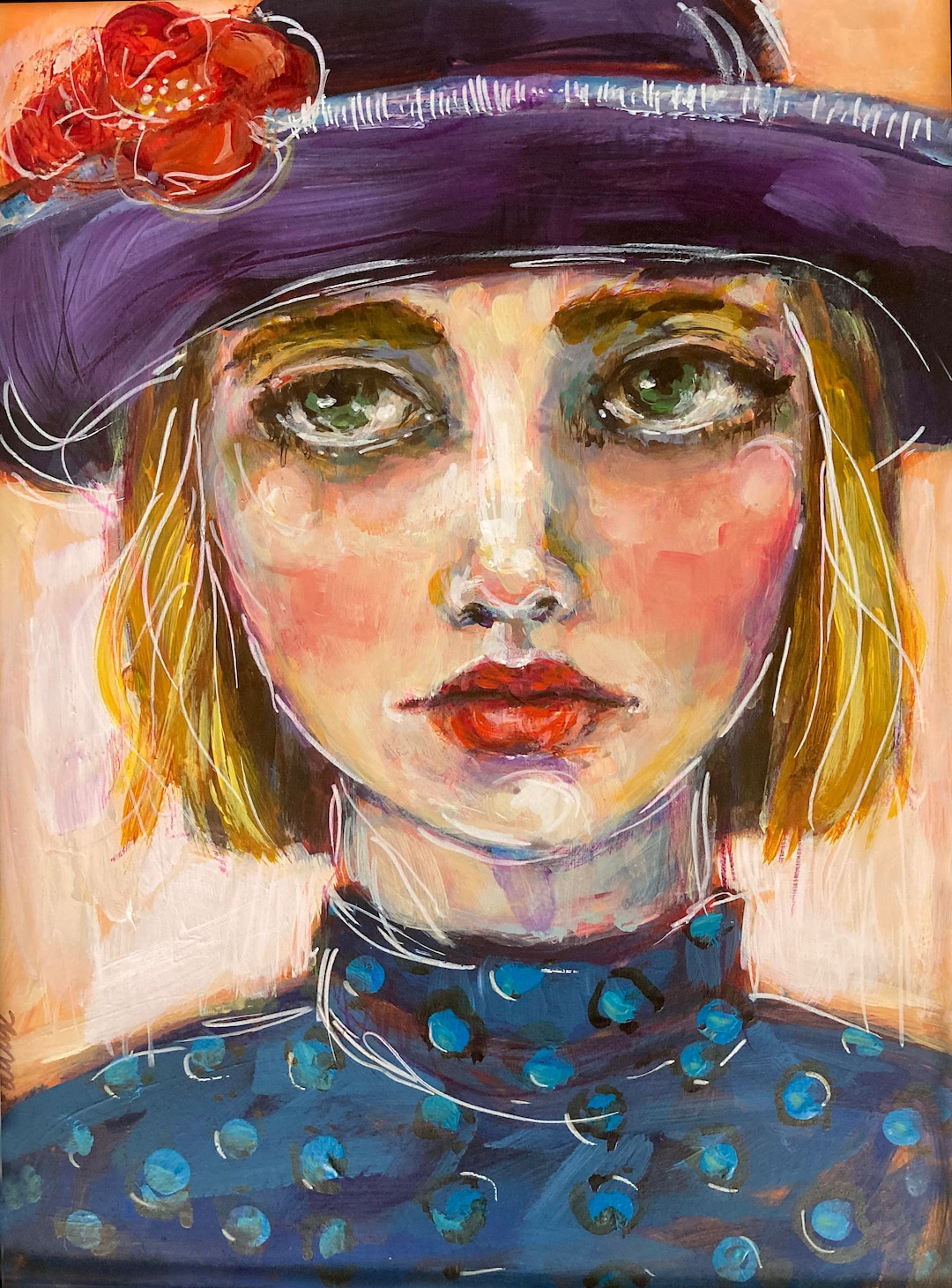 Fun Folk Art Portrait: New Hat - Etsy