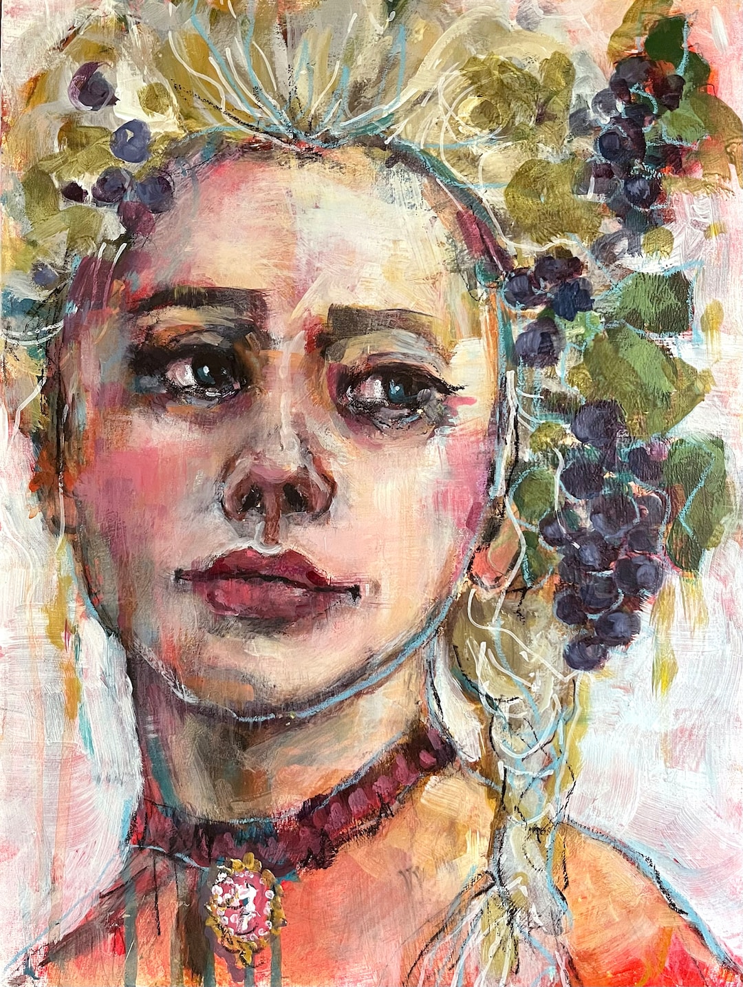 Original, Colorful, Expressionist Portrait Painting on Stretched Canvas ...