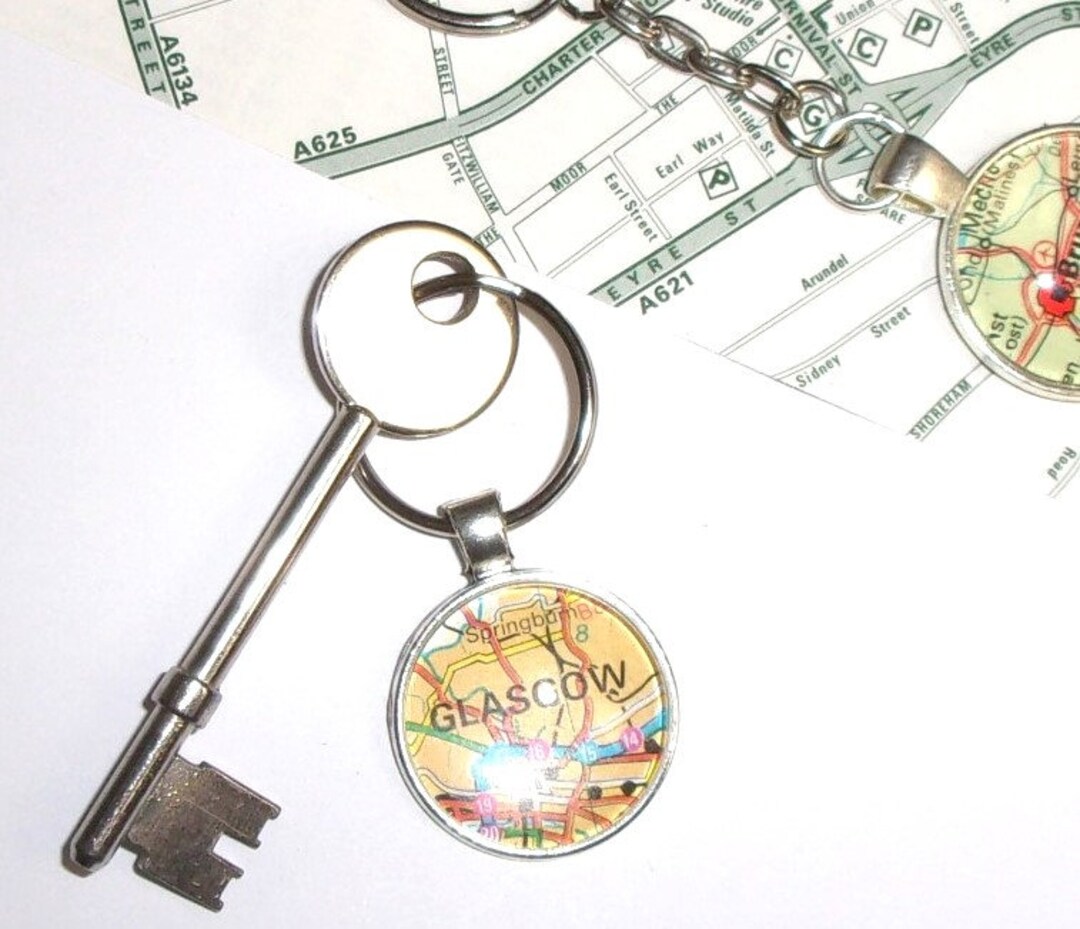 Glasgow, Scotland Map Keyring / Fob / Keychain. Unique Gift Handmade ...