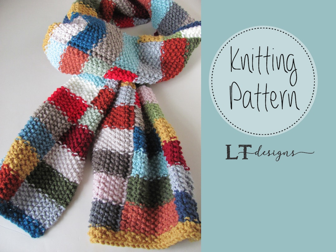 Stash Buster Patchwork Knit Scarf Pattern - Adult Size - Worsted Weight ...