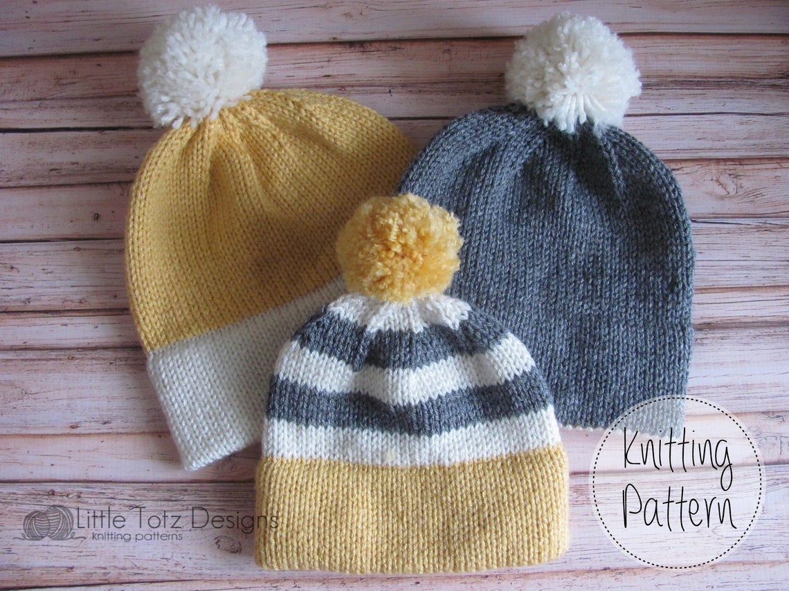 Double Brim Knit Hat PATTERN - 3 Sizes - Adult, Child and Toddler - PDF ...