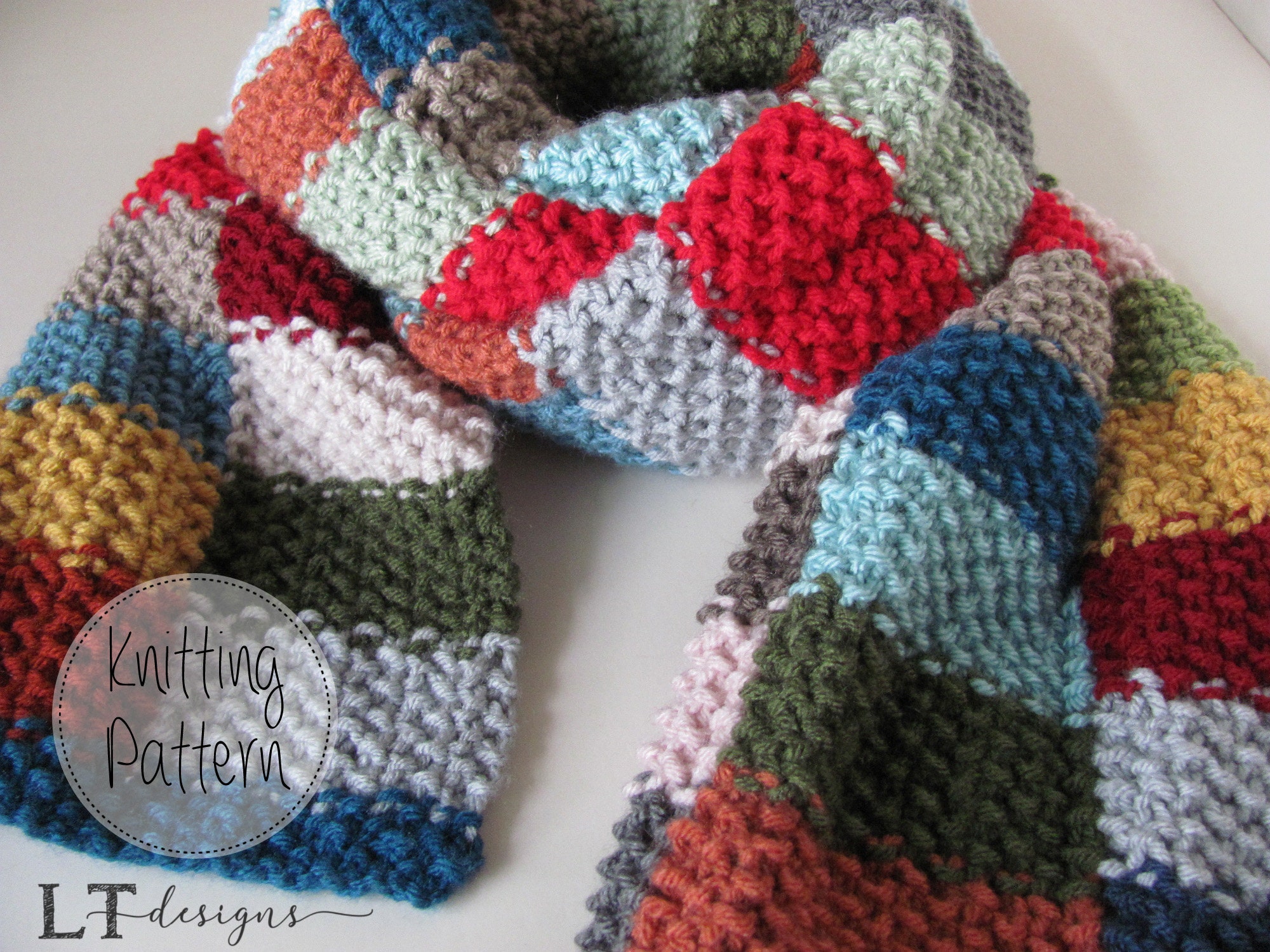 Stash Buster Patchwork Knit Scarf Pattern - Adult Size - Worsted Weight ...