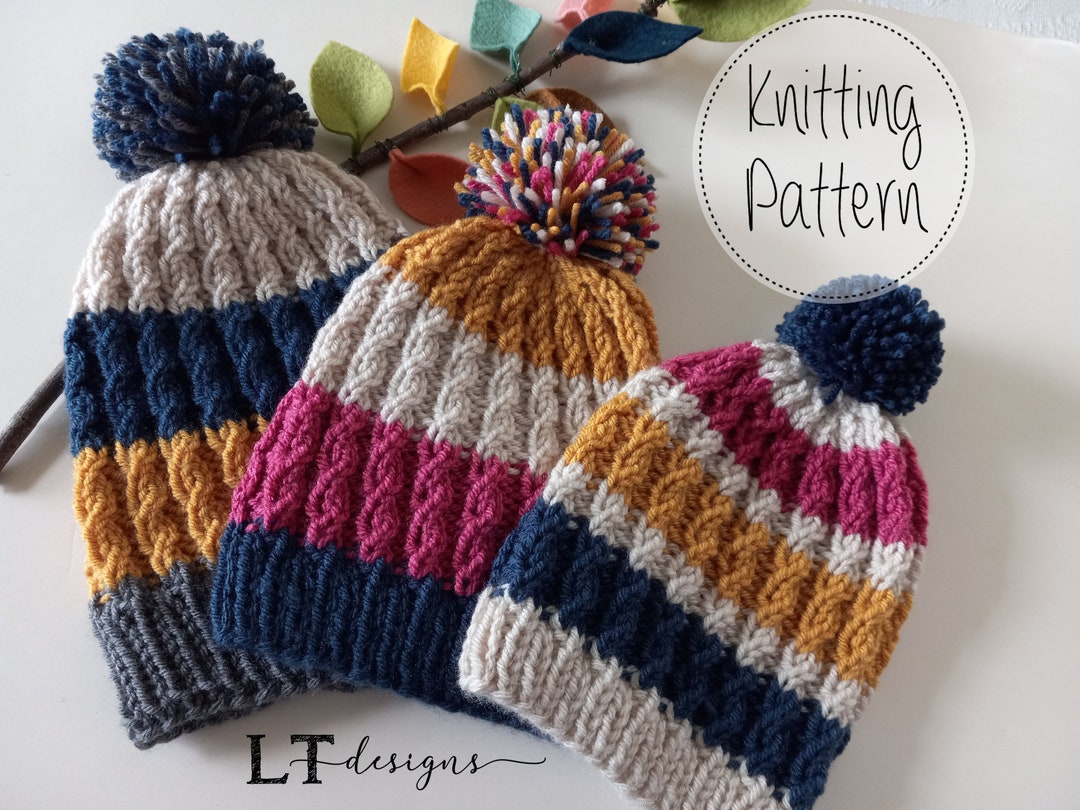 Yardley Knit Hat Pattern - 3 Sizes - Worsted Weight Yarn - PDF Pattern ...
