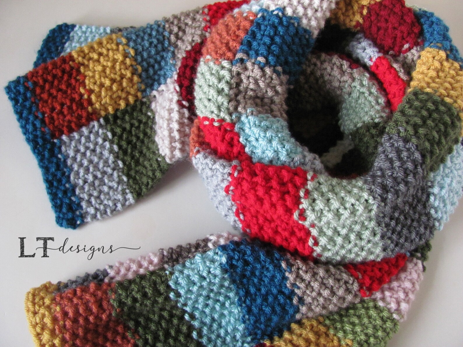 Stash Buster Patchwork Knit Scarf Pattern - Adult Size - Worsted Weight Yarn - PDF Pattern ...