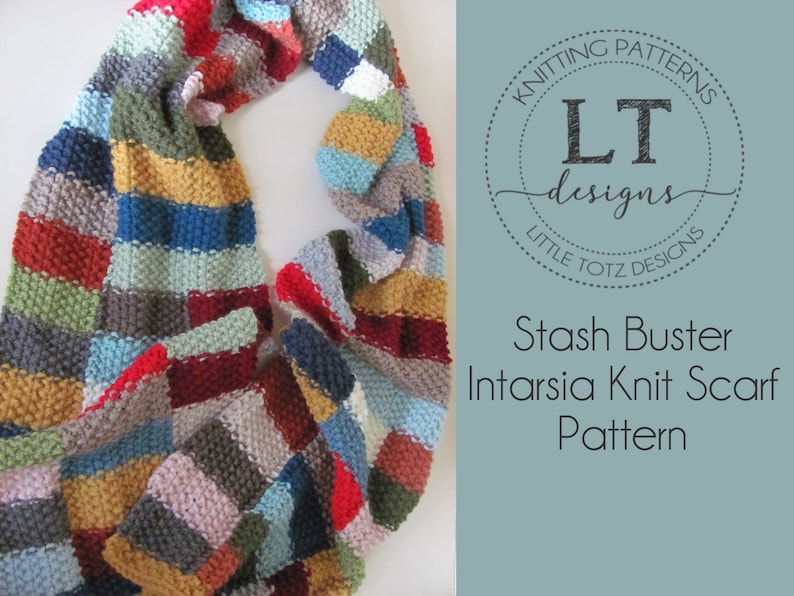 Stash Buster Patchwork Knit Scarf Pattern - Adult Size - Worsted Weight Yarn - PDF Pattern ...