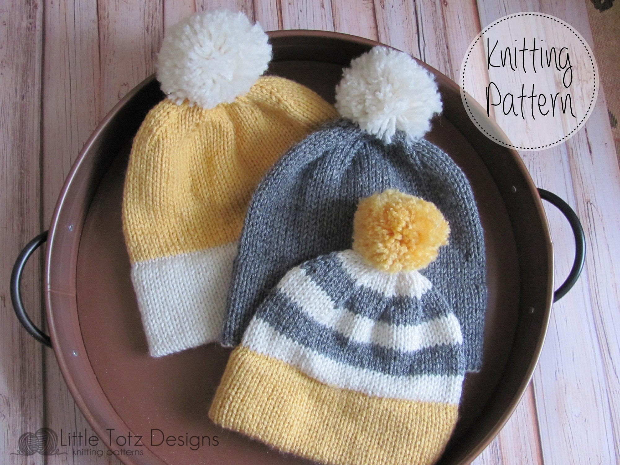 Double Brim Knit Hat PATTERN - 3 Sizes - Adult, Child and Toddler - PDF ...