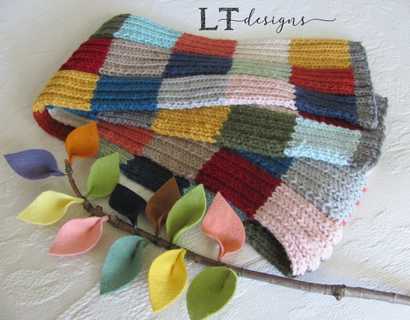 Rib Knit Patchwork Knit Scarf Pattern - Adult Size - Worsted Weight ...