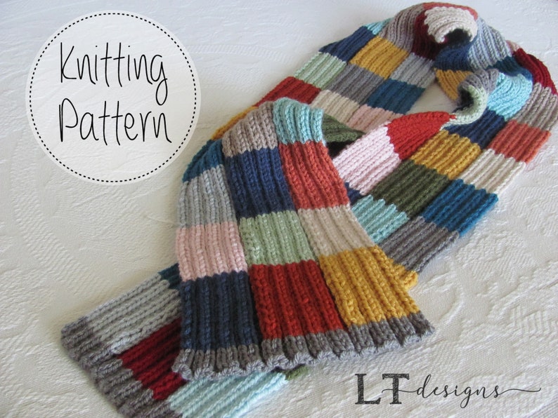 Rib Knit Patchwork Knit Scarf Pattern - Adult Size - Worsted Weight ...