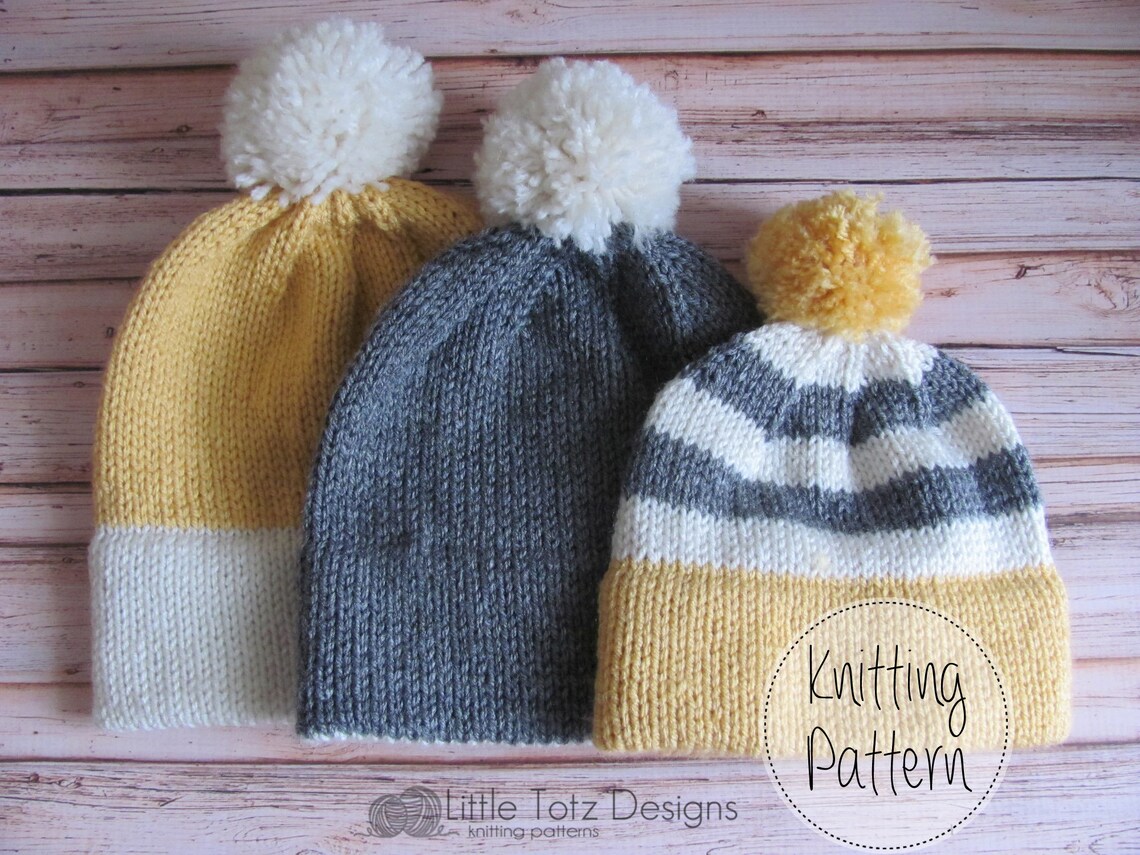 Double Brim Knit Hat PATTERN 3 Sizes Adult Child and | Etsy