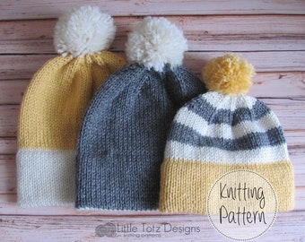 RIB Knit Hat PATTERN 3 Sizes Adult, Child and Toddler PDF File Knitting ...
