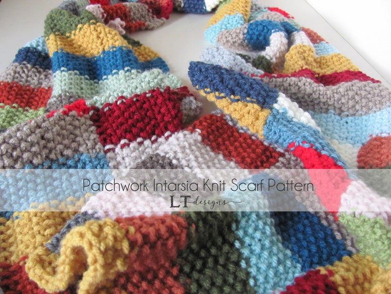 Stash Buster Patchwork Knit Scarf Pattern - Adult Size - Worsted Weight ...