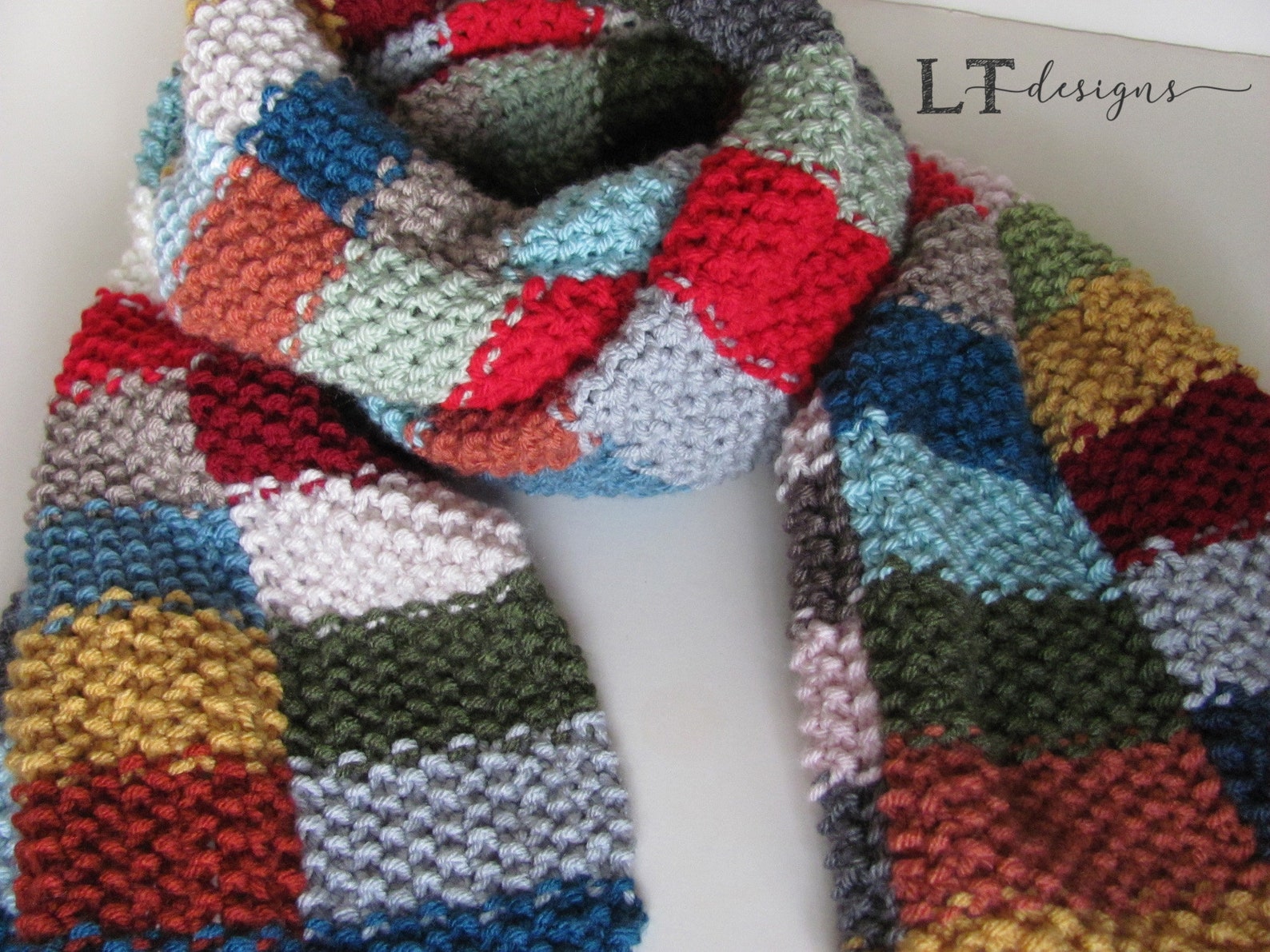 Stash Buster Patchwork Knit Scarf Pattern - Adult Size - Worsted Weight ...